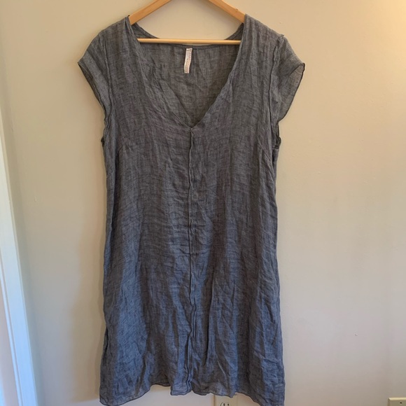 nuthatch | Dresses | Nuthatch Gray Linen V Neck Capsleeve Dress Sz L | Poshmark